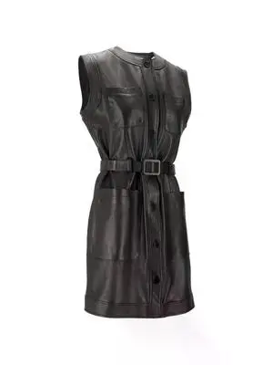LA ROSE Belted Leather Mini Dress