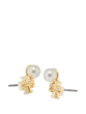 Tory Burch Moondance Logo And Pearl Stud Earrings
