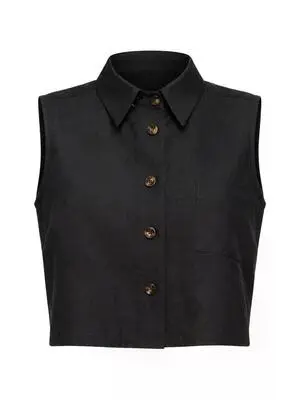 HEVRON Sleeveless Pointed Collar Shirt - Black