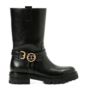 TWINSET Leather Buckled Boots