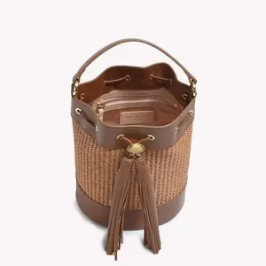 GIANVITO ROSSI Raffia And Leather Bucket Bag With Tassel Detail