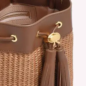 GIANVITO ROSSI Raffia And Leather Bucket Bag With Tassel Detail