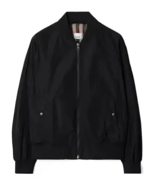 Burberry Bomber Jacket With Zip Closure And Silicone Patch - Black