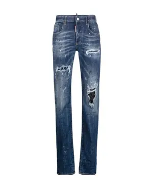 Dsquared2 Mid-rise Straight Leg Distressed Jeans - Blue
