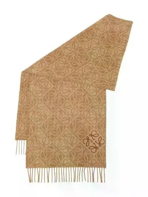 Loewe Anagram Fringed Scarf - Brown