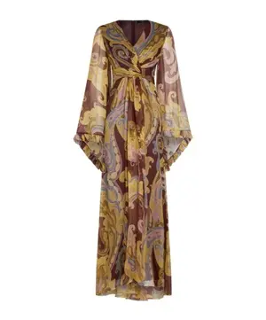 Etro Printed Maxi Dress With V-neck And Kimono Sleeves - Brown