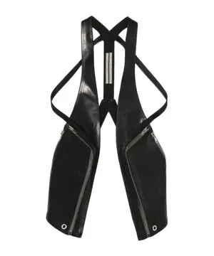 Rick Owens Leather Waistcoat With Criss-cross Straps - Black