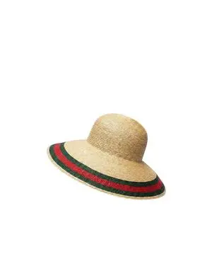 Gucci Wide Brim Straw Hat With Web Detail - Light Beige