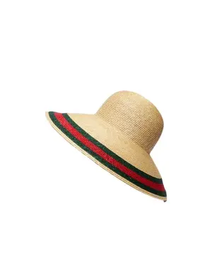 Gucci Wide Brim Straw Hat With Web Detail - Light Beige