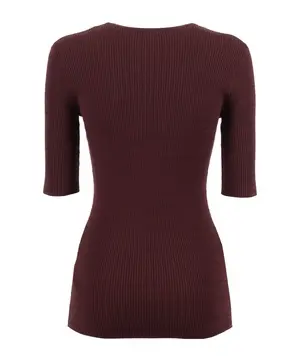 Elisabetta Franchi Ribbed Knit Top With Metallic Logo Plaque