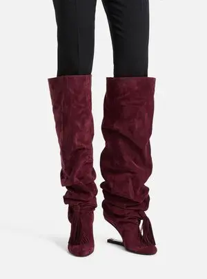 Balmain Thigh-high Suede Boots With Tassel Detail - Red