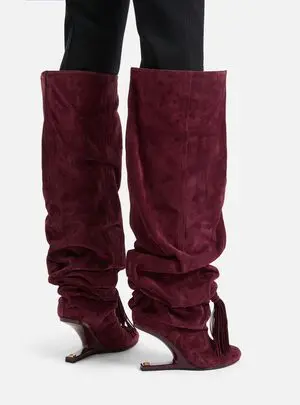 Balmain Thigh-high Suede Boots With Tassel Detail - Red