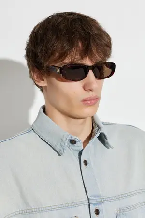 Balenciaga Logo Rectangle Sunglasses - Brown