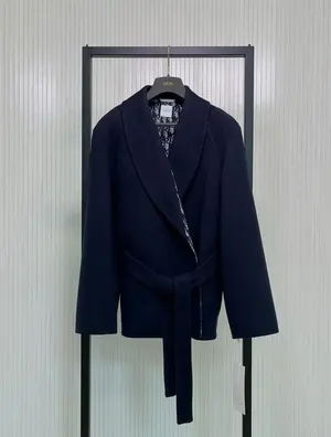 Dior Belted Cropped Double-breasted Peacoat - Navy Blue
