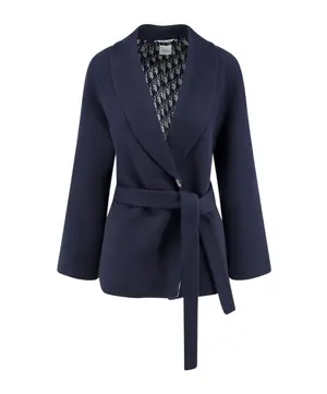 Dior Belted Cropped Double-breasted Peacoat - Navy