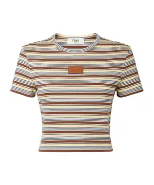 Fendi Striped Logo Patch Cropped T-shirt - Multi-color