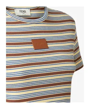 Fendi Striped Logo Patch Cropped T-shirt - Multi-color