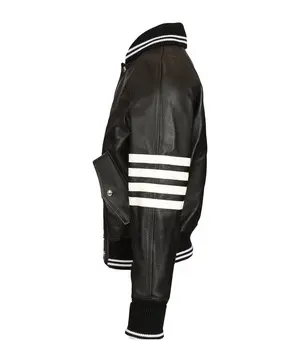 Thom Browne Striped Leather Bomber Jacket