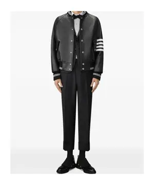 Thom Browne Striped Leather Bomber Jacket