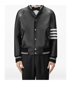 Thom Browne Striped Leather Bomber Jacket