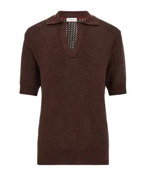 FERRAGAMO Short Sleeved Knitted Polo Shirt - Espresso