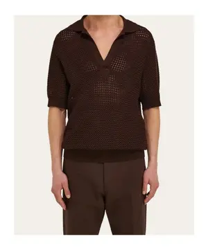 FERRAGAMO Short Sleeved Knitted Polo Shirt - Espresso