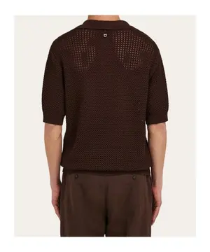 FERRAGAMO Short Sleeved Knitted Polo Shirt - Espresso