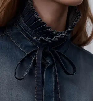 Dior Pleated Stand Collar Tie Neck Blouse