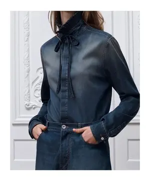 Dior Pleated Stand Collar Tie Neck Blouse
