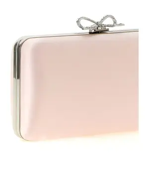 SELF-PORTRAIT Crystal Bow Embellished Satin Clutch With Chain Strap - Pink