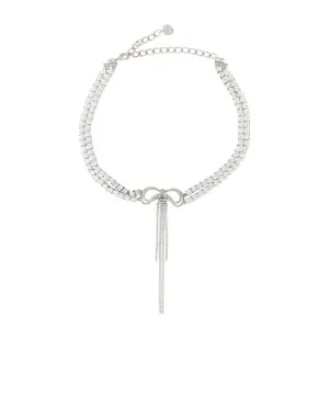 SELF-PORTRAIT Crystal Bow Necklace - White