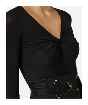Elisabetta Franchi Draping Crepe Jersey Bodysuit With Knot Detail