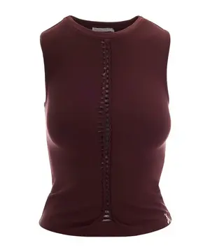 Patrizia Pepe Sleeveless Crew Neck Vest With Curved Hem And Lace Up Detailing