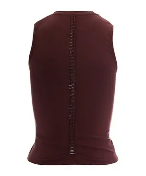 Patrizia Pepe Sleeveless Crew Neck Vest With Curved Hem And Lace Up Detailing