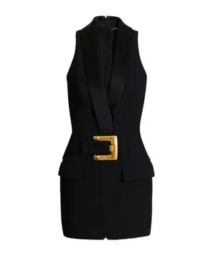 Balmain Sleeveless Collared Belted Mini Dress