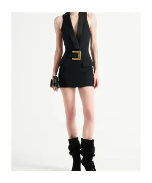 Balmain Sleeveless Collared Belted Mini Dress