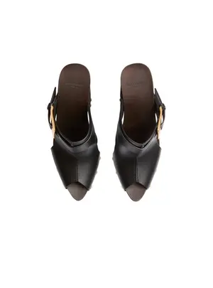 Balmain Anthem Wedge Smooth Leather Mules