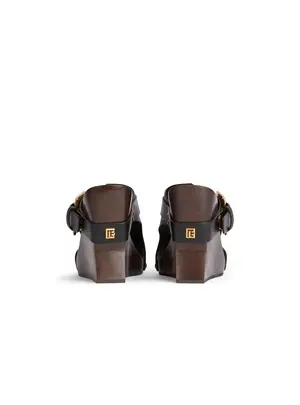 Balmain Anthem Wedge Smooth Leather Mules