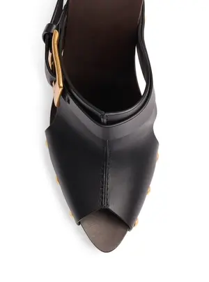 Balmain Anthem Wedge Smooth Leather Mules
