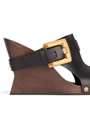 Balmain Anthem Wedge Smooth Leather Mules