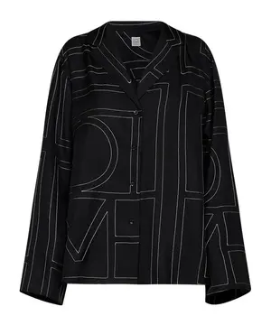 TOTEME Monogram-print Satin Shirt - Black