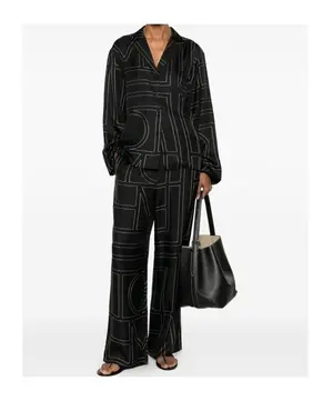 TOTEME Monogram-print Satin Shirt - Black