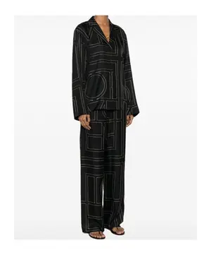 TOTEME Monogram-print Satin Shirt - Black