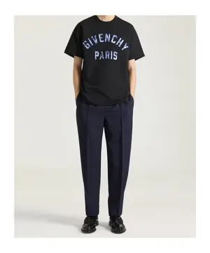 Givenchy T-shirt In Cotton Paris Pompom Embroidery - Black/blue
