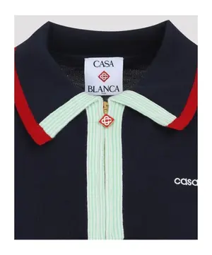 Casablanca Logo Embroidered Knitted Track Polo Shirt - Black