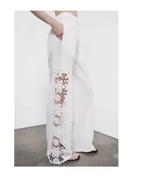 Patrizia Pepe Wide Leg Pants With Floral Embroidery