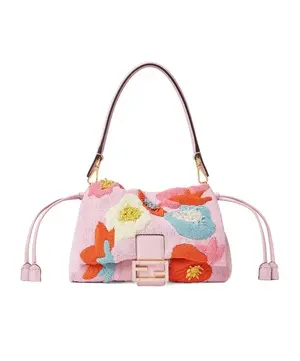 Fendi Mamma Baguette Medium Beaded Floral Embellished Baguette