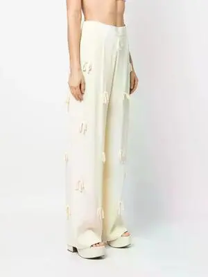 Viktor & Rolf Cream White Bow Detailing Wide Leg Trousers
