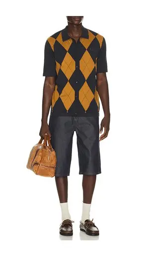 Fred Perry Argyle Button Knitted Shirt In . Also - Blue
