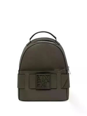 Armani Exchange Grained Leather Backpack With Logo Plaque - Green